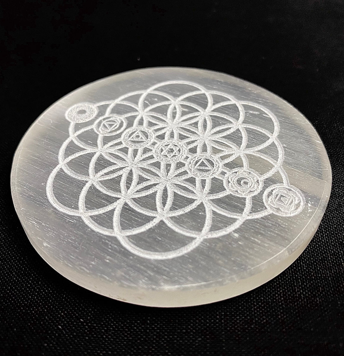 SELENITE MINI GRID • CHAKRAS on SEED OF LIFE – The Reiki Gaia Market®